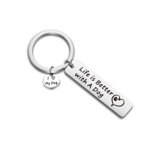 feelmem dog lover gift dog mom gift life is better with a dog keychain pet lovers pet jewelry gifts for dog lovers (silver)