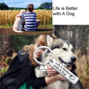 FEELMEM Dog Lover Gift Dog Mom Gift Life is Better With A Dog Keychain Pet Lovers Pet Jewelry Gifts for Dog Lovers (Silver)