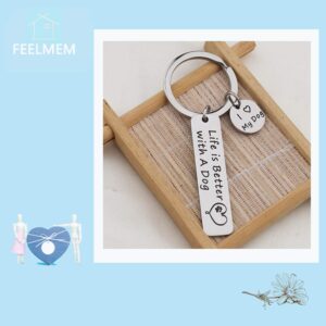 FEELMEM Dog Lover Gift Dog Mom Gift Life is Better With A Dog Keychain Pet Lovers Pet Jewelry Gifts for Dog Lovers (Silver)