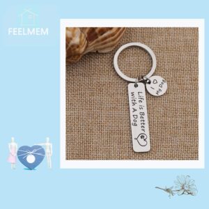 FEELMEM Dog Lover Gift Dog Mom Gift Life is Better With A Dog Keychain Pet Lovers Pet Jewelry Gifts for Dog Lovers (Silver)