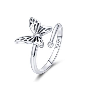 925 sterling silver dainty butterfly expandable open cuff rings statement ring engagement rings adjustable animal promise band ring for women