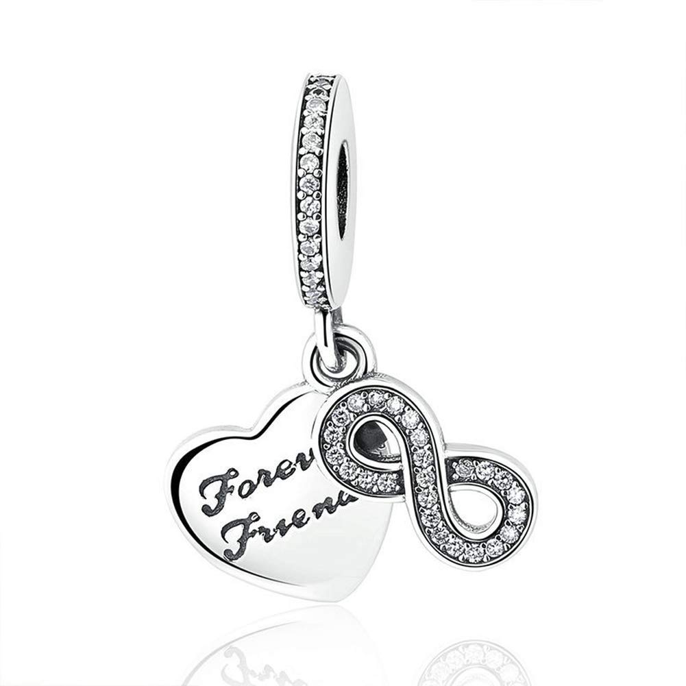 CZVIVIRY love Forever Friends Charm,Friends Forever Heart Dangle Charm 925 Sterling Silver,Fit Woman¡¯s Necklace and Bracelet