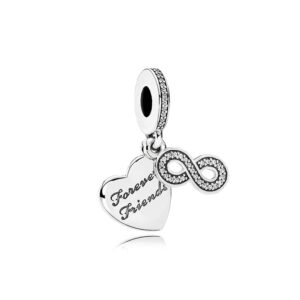 CZVIVIRY love Forever Friends Charm,Friends Forever Heart Dangle Charm 925 Sterling Silver,Fit Woman¡¯s Necklace and Bracelet