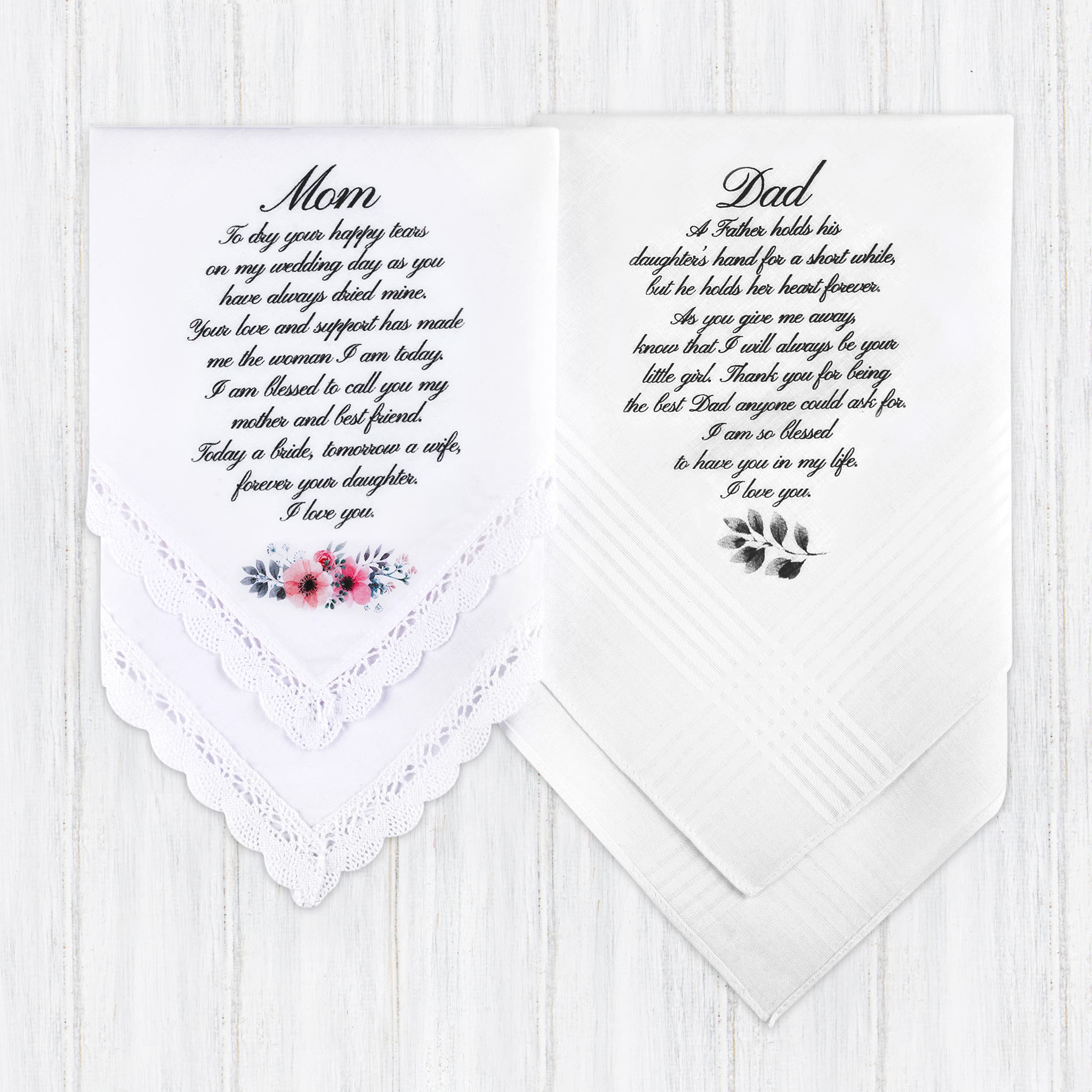 W&F GIFT Mother and Father of The Bride Gifts | Wedding Gift Handkerchief Set For Parents of The Bride from Daughter