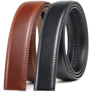 founders & c mens leather ratchet belt strap only 1 3/8” without buckle (28"-42" waist adjustable, black leather -106/burnt umber leather)