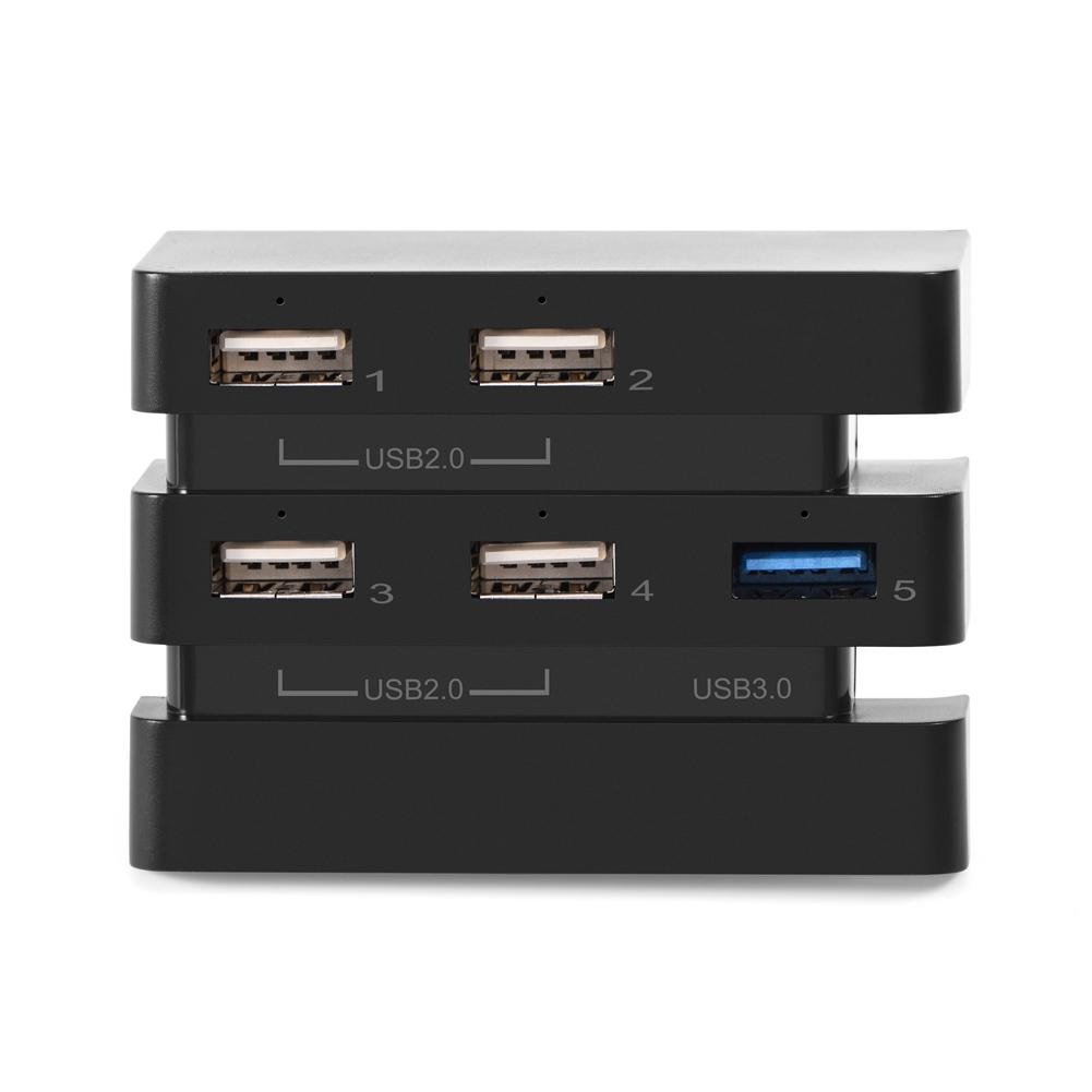 Bewinner 5-Port USB Hub, 5 Port USB Hub for PlayStation 4 Pro Console, 1 USB 3.0 and 4 USB 2.0 Port,Unique LED Indicators - Black