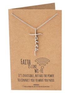 quan jewelry wifi faith charm, religious jewelry, virtual thanksgiving gift ideas, inspirational jewelry with greeting card (silver tone)