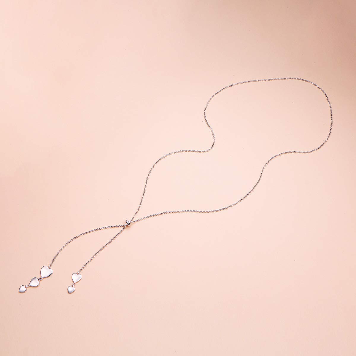 YinShan Long Chain Dainty Necklace Simple Style 925 Sterling Silver Pendant Adjustable Y Shaped Back Necklace Jewelry (multiple heart)