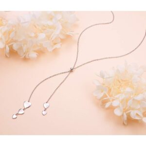 YinShan Long Chain Dainty Necklace Simple Style 925 Sterling Silver Pendant Adjustable Y Shaped Back Necklace Jewelry (multiple heart)