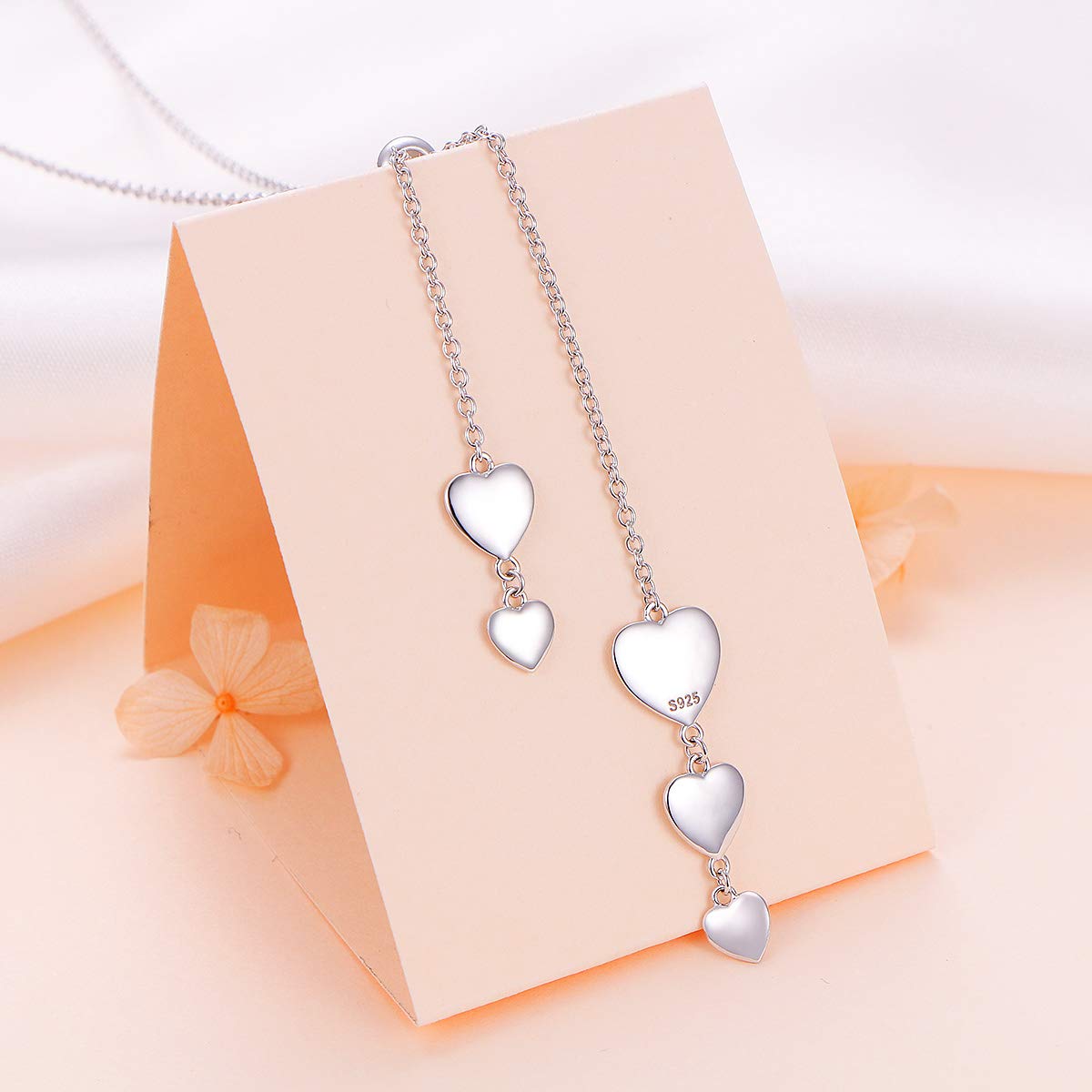 YinShan Long Chain Dainty Necklace Simple Style 925 Sterling Silver Pendant Adjustable Y Shaped Back Necklace Jewelry (multiple heart)