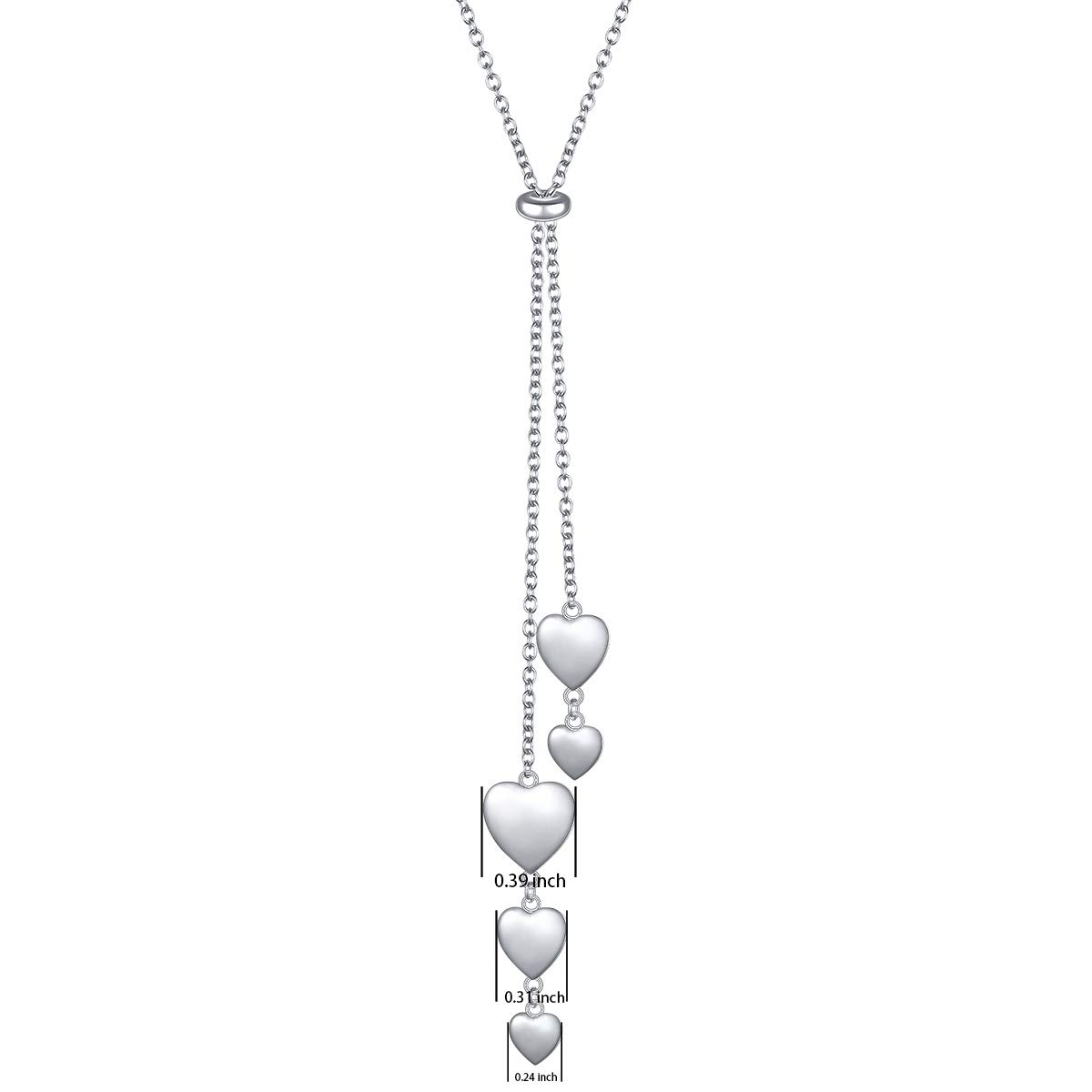 YinShan Long Chain Dainty Necklace Simple Style 925 Sterling Silver Pendant Adjustable Y Shaped Back Necklace Jewelry (multiple heart)