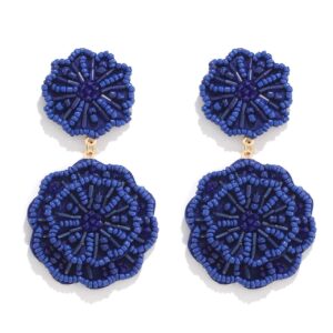 hswe statement beaded drop earrings for women layered bead dangle earrings (blue)