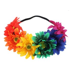 ddazzling sunflower crown boho crown sunflower headband flower hair accessory (rainbow)