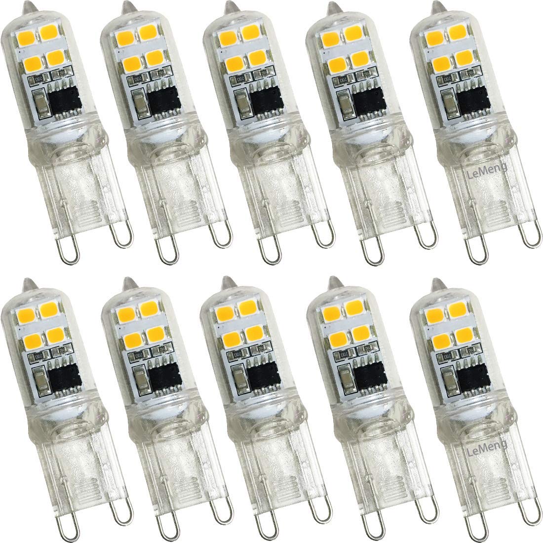 Lxcom Lighting 2W G9 LED Bulb Dimmable Led Corn Light Bulbs(10 Pack)- Led Chandelier Light Bulb Warm White 3000K 20W Halogen Bulb G9 Base Lighting for Chandelier Landscape Lighting,AC110V