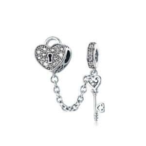 wostu 925 sterling silver charms for bracelets key love heart cubic zirconia bead charm for women