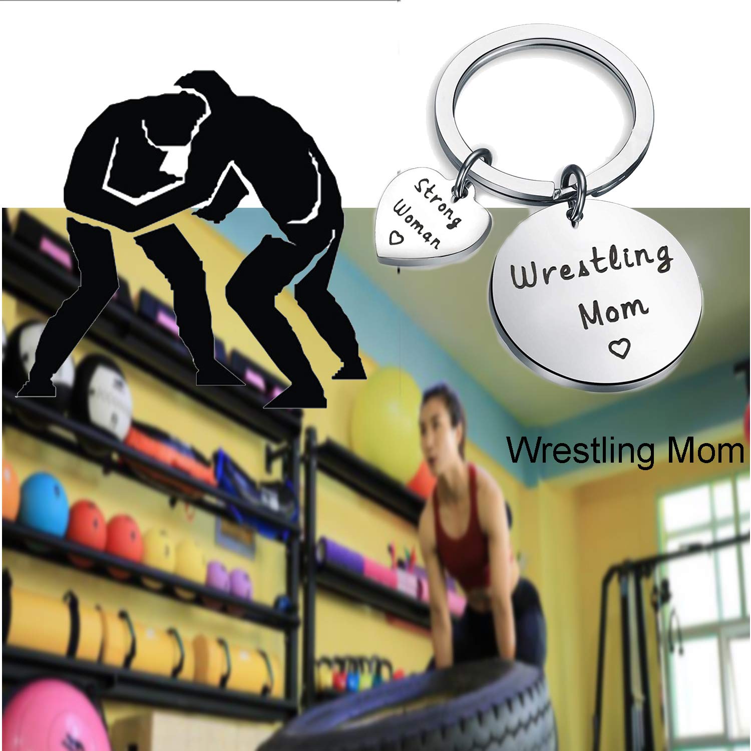 FEELMEM Wrestler Gifts Keychain Wrestling Mom Gift Wrestling Jewelry Gift for Wrestling Mom Wrestling Sports Mom or Wrestling Coach (Silver)