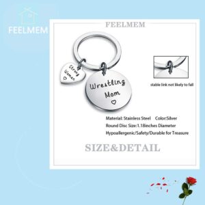 FEELMEM Wrestler Gifts Keychain Wrestling Mom Gift Wrestling Jewelry Gift for Wrestling Mom Wrestling Sports Mom or Wrestling Coach (Silver)