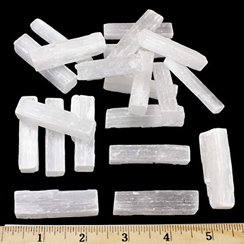 DANCING BEAR Selenite Sticks Wands Bulk (17-20 pcs) 1.5-2 inch L X .25-.5" W Each, Bonus: Free Black Tourmaline & ID Card, Reiki, Chakra, Healing, Protection Grids, Good Luck, Positive Energy, Brand