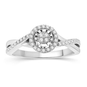 natalia drake 1/4 cttw diamond twist round halo promise ring for women in rhodium plated 925 sterling silver size 8 color h-i/clarity i1-i2