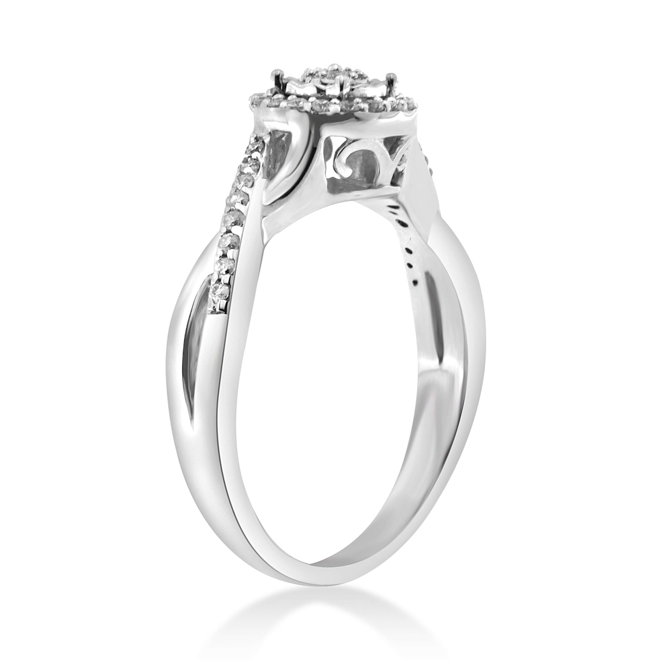 NATALIA DRAKE 1/4 Cttw Diamond Twist Round Halo Promise Ring for Women in Rhodium Plated 925 Sterling Silver Size 8 Color H-I/Clarity I1-I2