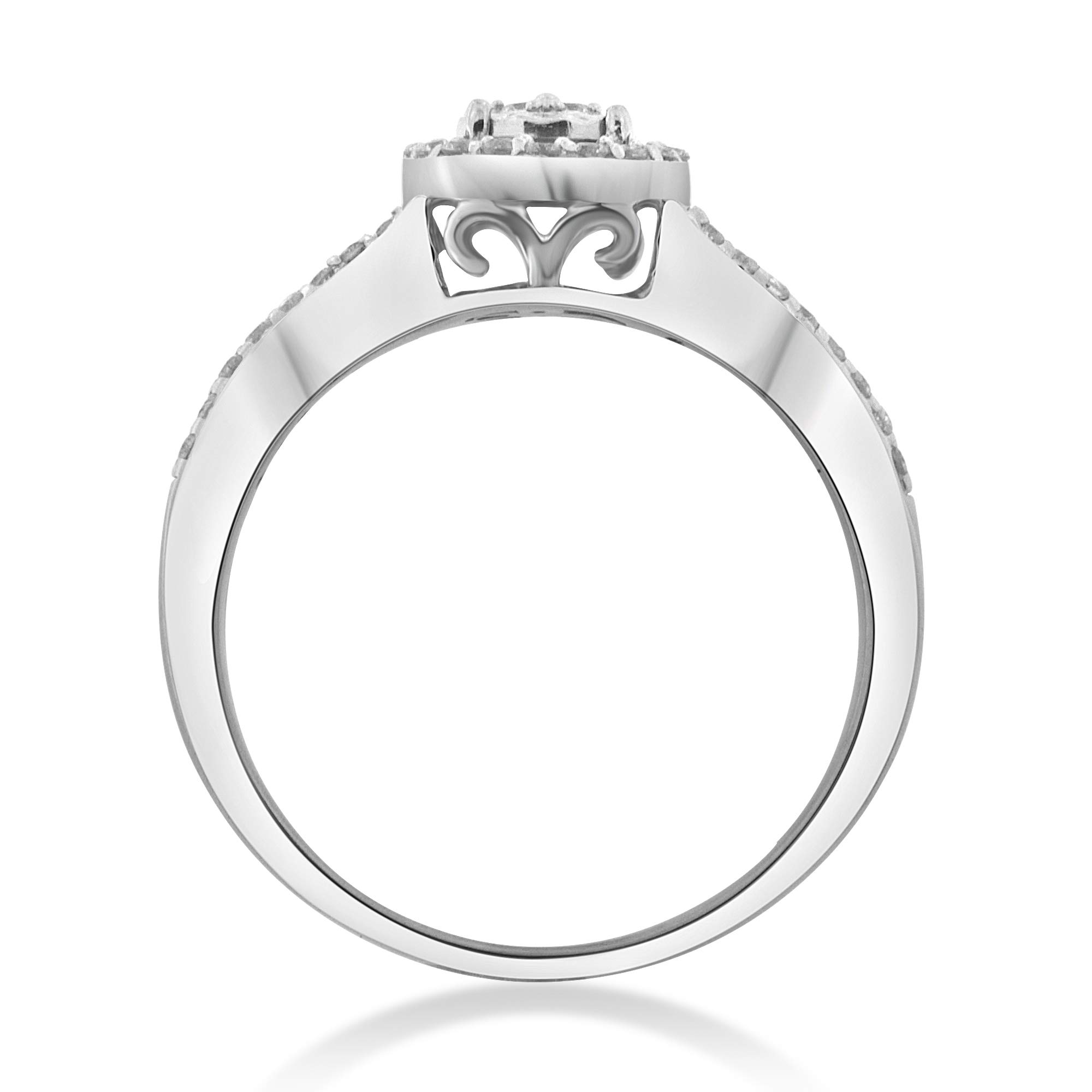 NATALIA DRAKE 1/4 Cttw Diamond Twist Round Halo Promise Ring for Women in Rhodium Plated 925 Sterling Silver Size 8 Color H-I/Clarity I1-I2