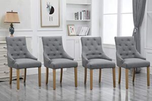 homesailing 4 comfy armchairs dining room chairs with arms only grey fabric upholstered kitchen chairs high back button tufted padded side chairs for living room wood oak legs chairs (gray set of 4)