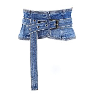 shengweiao women's denim peplum waist cinch belt wide corset belts (blue, 24"-27.5")