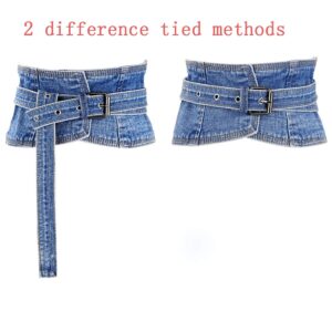 shengweiao Women's Denim Peplum Waist Cinch Belt Wide Corset Belts (Blue, 24"-27.5")