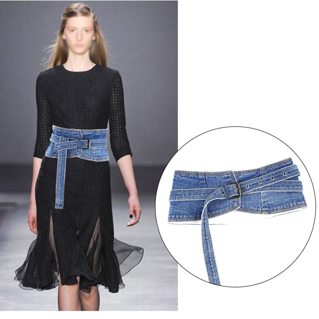 shengweiao Women's Denim Peplum Waist Cinch Belt Wide Corset Belts (Blue, 24"-27.5")