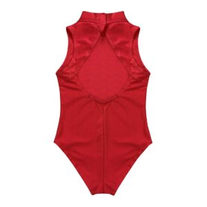 winying Girls Mock Neck Cut Out Back Sleeveless Gymnastics Leotard Ballet Dance Jumpsuit Red 7-8