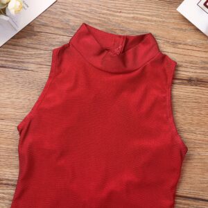 winying Girls Mock Neck Cut Out Back Sleeveless Gymnastics Leotard Ballet Dance Jumpsuit Red 7-8