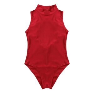 winying Girls Mock Neck Cut Out Back Sleeveless Gymnastics Leotard Ballet Dance Jumpsuit Red 7-8