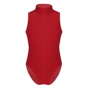 winying Girls Mock Neck Cut Out Back Sleeveless Gymnastics Leotard Ballet Dance Jumpsuit Red 7-8