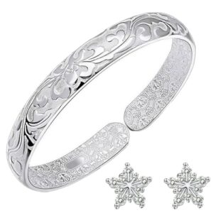 TOPOB Classic 925 Sterling Silver Bracelet, Ladies Fashion Pattern Open Alloy Jewelry Cuff Bangle Chain Bracelets (Silver)