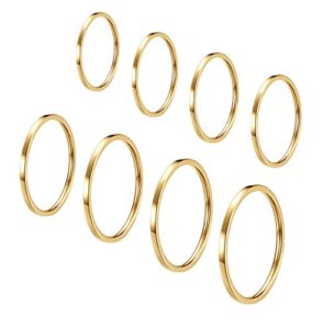 rinspyre 8 pieces stainless steel 1mm women's stacking ring set plain band dainty knuckle midi rings comfort fit gold tone