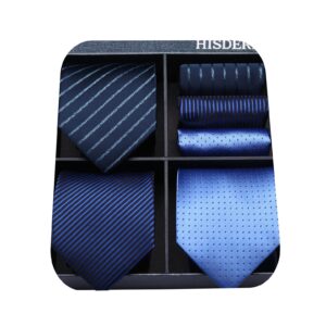 hisdern lot 3 pcs ties for men business ties and pocket square sets with present box classic silk tie collection & handkerchief