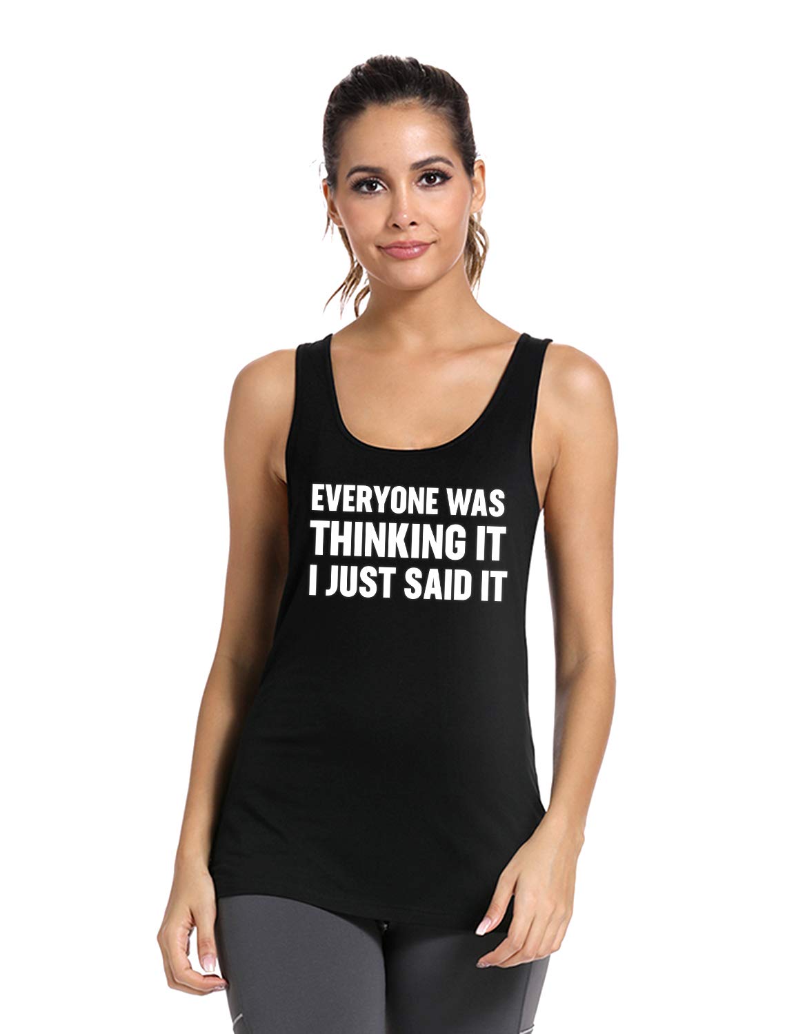 FANNOO Workout Tank Tops for Women-Womens Funny Saying Fitness Gym Sarcastic Racerback Sleeveless Shirts Black