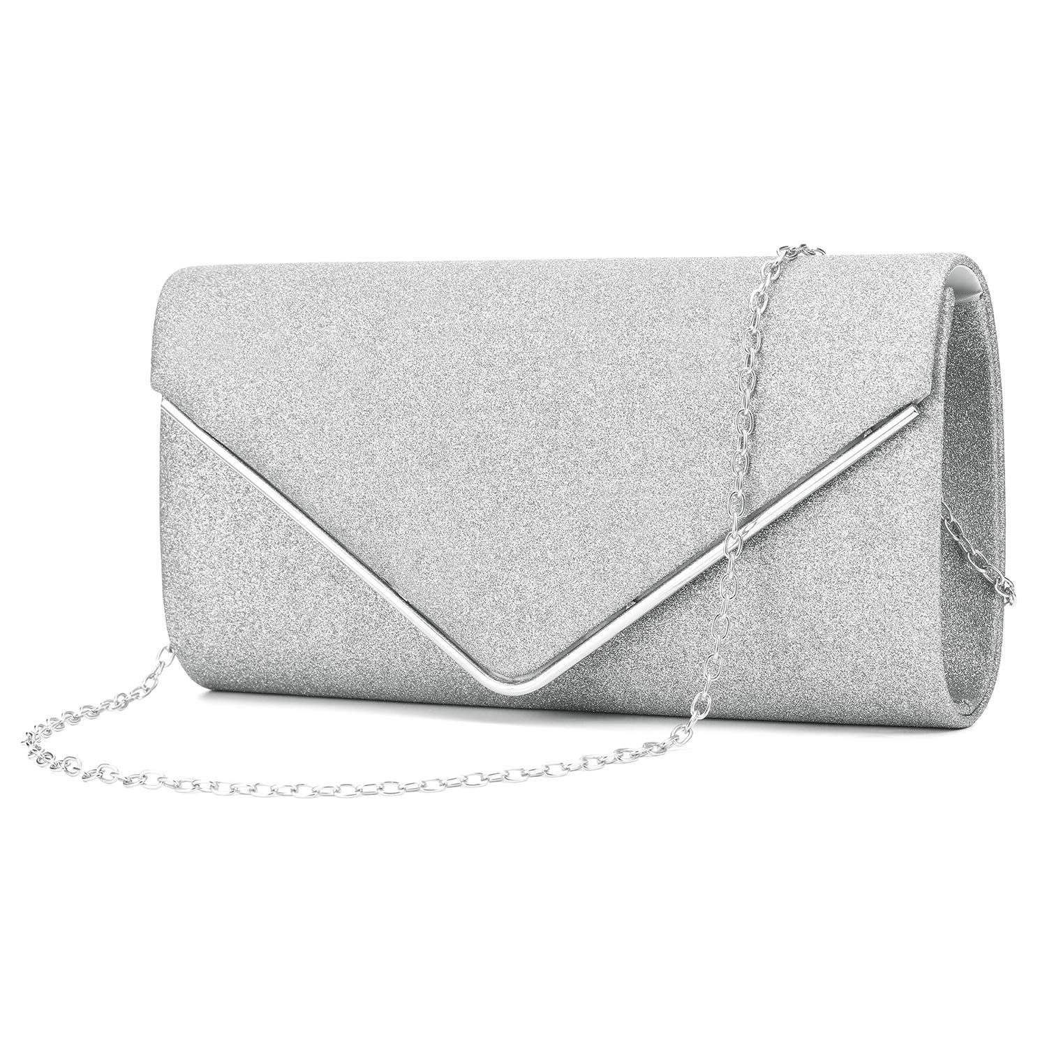 ZIUMUDY Women's Glitter Envelope Clutches Evening Bags Bridal Wedding Party Purse Handbag (Silver)