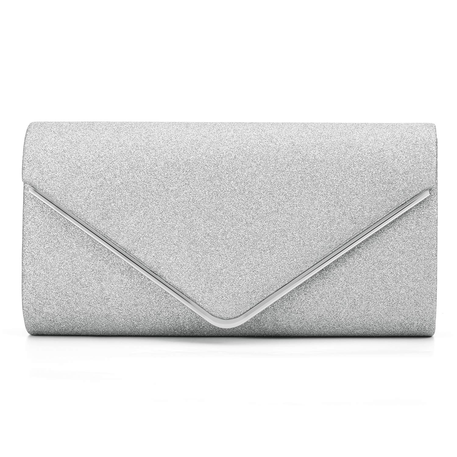 ZIUMUDY Women's Glitter Envelope Clutches Evening Bags Bridal Wedding Party Purse Handbag (Silver)