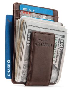 money clip leather wallet for men slim front pocket rfid blocking with super strong magnetic