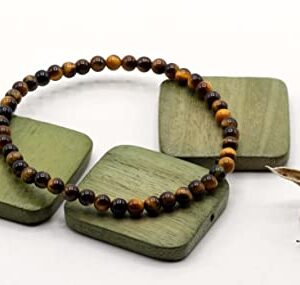 LTC Designs 4mm Smooth Round Tiger's Eye Stretch Bracelet, 6.5" for Women, Men and Teens