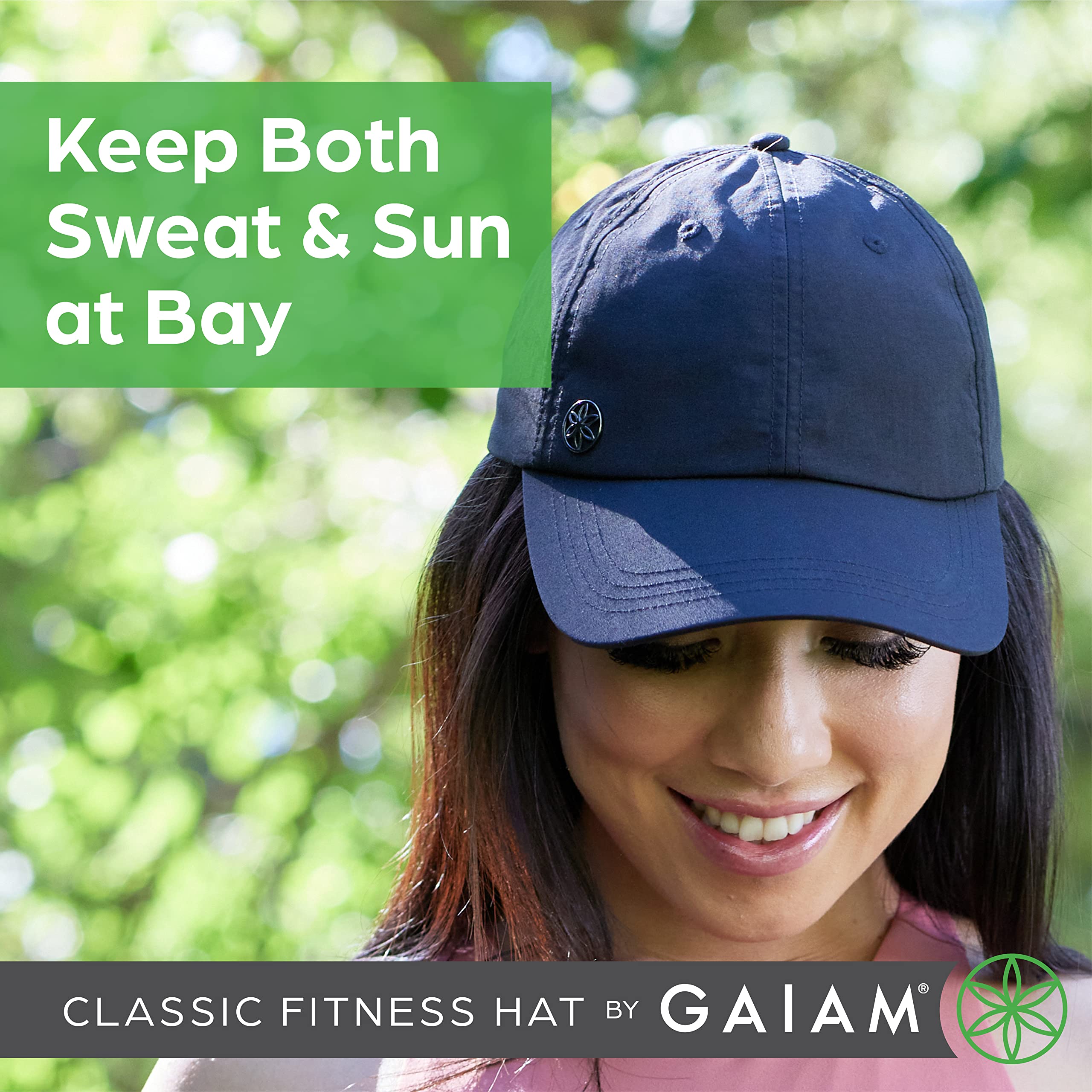 Gaiam Women's Running Hat - Classic Fitness Black Hats with Quick-Dry Sweatband, Trendy Hat with Ponytail Hole for Women, Moisture Wicking Girls Baseball Cap for Hiking & Summer Beach Vacation - Black