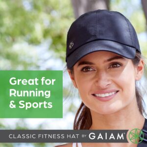 Gaiam Women's Running Hat - Classic Fitness Black Hats with Quick-Dry Sweatband, Trendy Hat with Ponytail Hole for Women, Moisture Wicking Girls Baseball Cap for Hiking & Summer Beach Vacation - Black