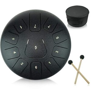 12 inches steel tongue drum black 11 notes,c major,with padded drum bag and couple of mallets, peaceful sound