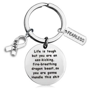 bekech cancer fighter gift awareness ribbon charm cancer survivor keychain life is tough but you are gonna handle this shit keychain survivor recovery jewelry cancer awareness gifts (silver)