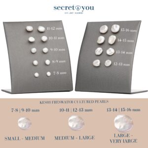 Woman Pearl Earrings Freshwater Cultured Keshi Pearls in White and Gray by SECRET & YOU | Sterling Silver 925 | Available in 10 sizes from 7-8 mm to 15-16 mm