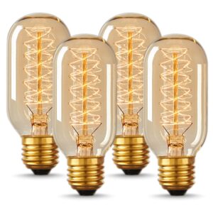 doresshop vintage edison bulbs 40 watt, incandescent light bulbs, t45, 110-130 volts, e26/e27 base dimmable decorative antique filament bulbs, amber glass, warm white, 4 pack