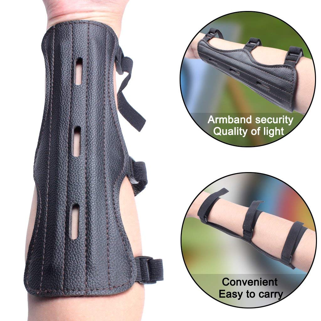 Goabroa Archery Arm Guard 2 Pack Leather Forearm Guard with Full Coverage, Protective Adjustable Elastic 3-Strap Bow Accessories Arm Guards for Archery