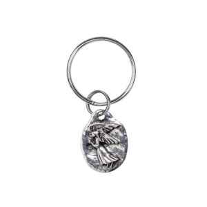 danforth guardian angel keyring, handcrafted pewter, 1” by ¾”, made in usa