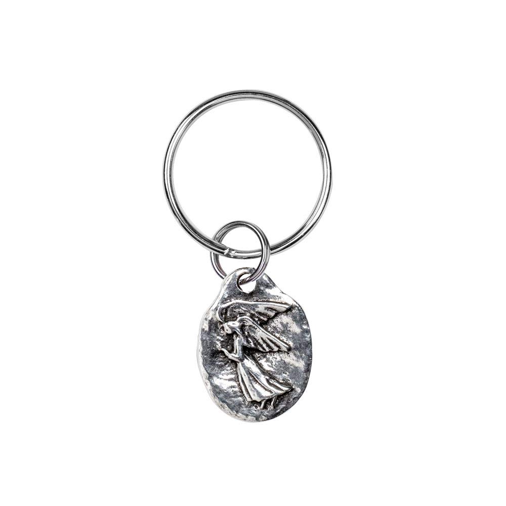 DANFORTH Guardian Angel Keyring, Handcrafted Pewter, 1” by ¾”, Made In USA